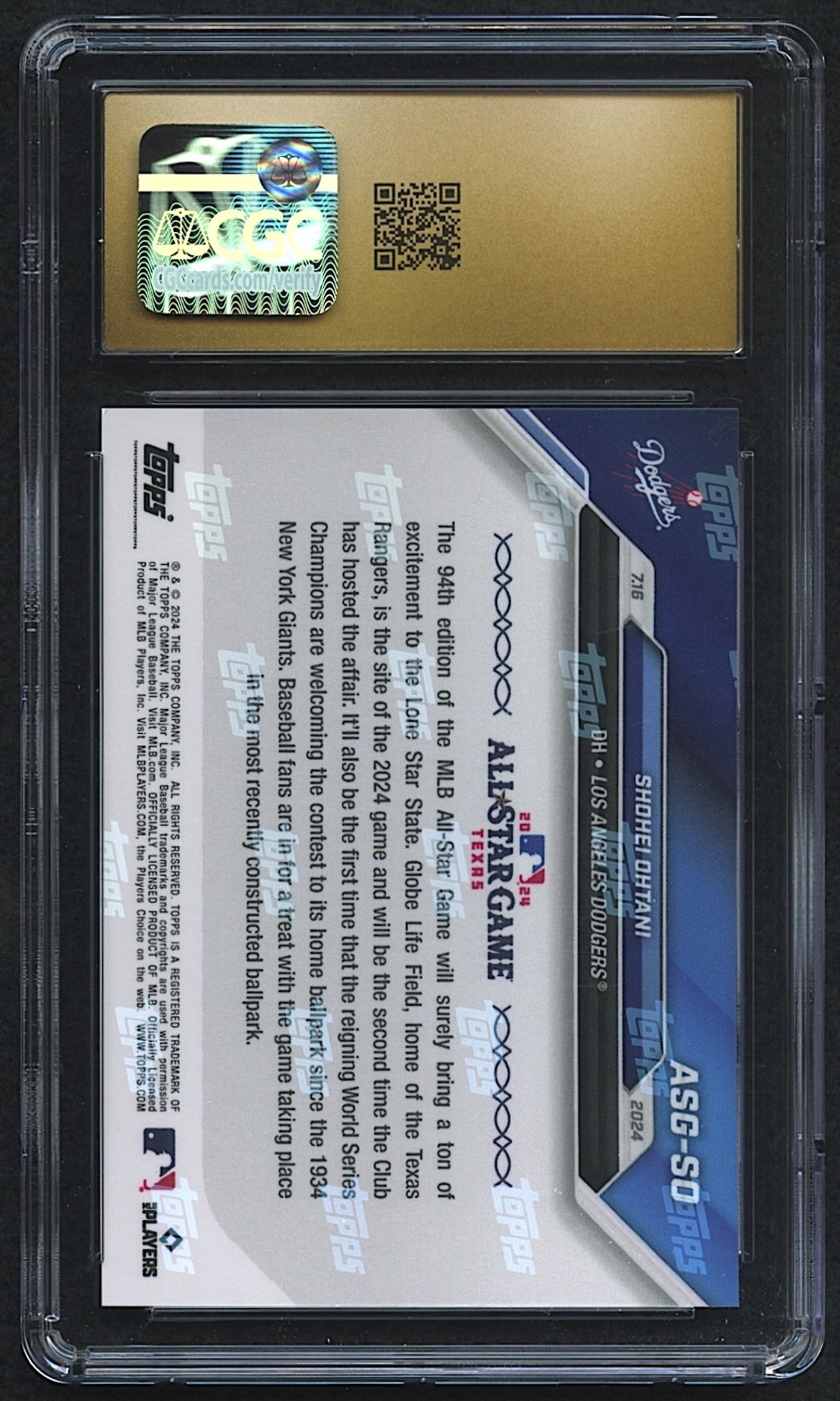 Shohei Ohtani 2024 Topps Now #ASG-SO | All-Star Game Black #69/99 (CGC ...