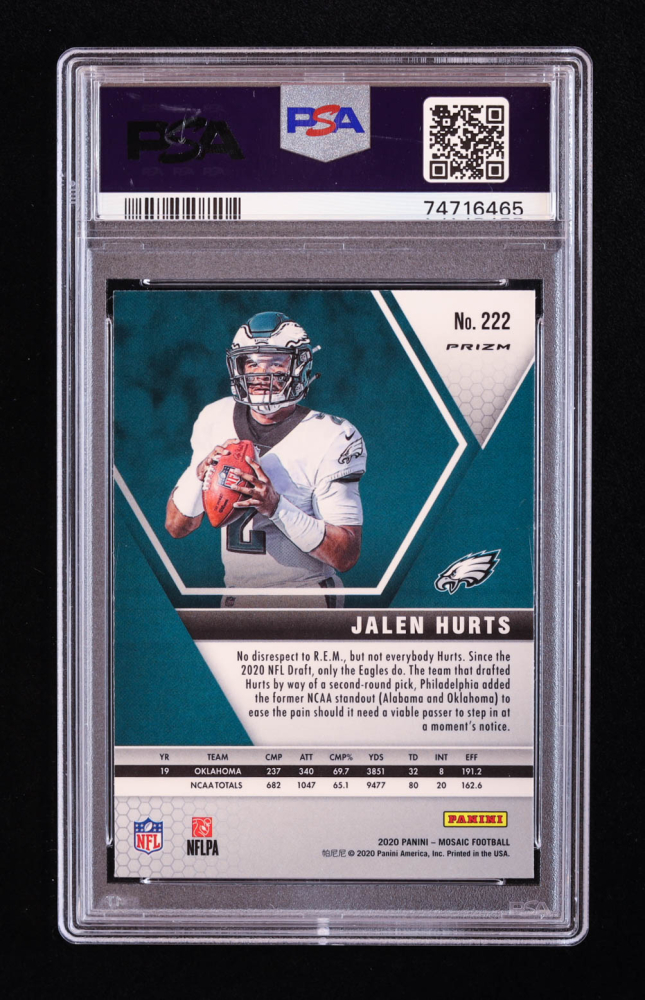 Jalen Hurts 2020 Panini Mosaic Mosaic Reactive Blue #222 RC (PSA 10 ...