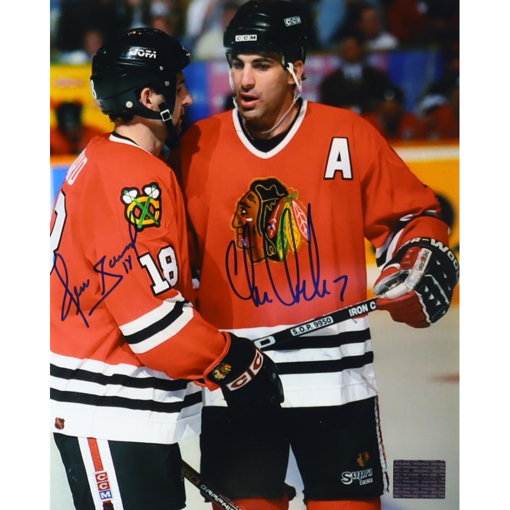 Denis Savard & Chris Chelios Signed Blackhawks 8x10 Photo (Premium ...