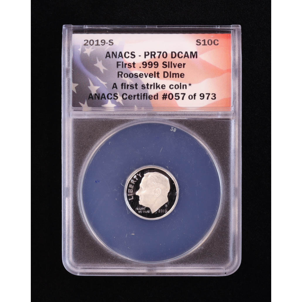 2019-S First .999 Roosevelt Dime - 90% Silver Proof - First Strike #057 ...