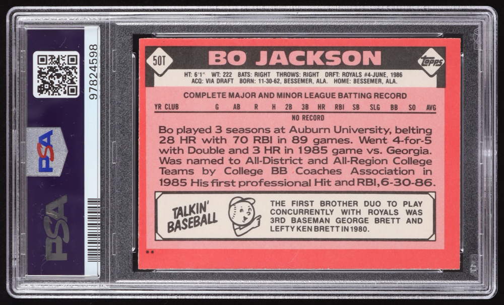 Bo Jackson 1986 Topps Traded #50T (PSA 8) | Pristine Auction