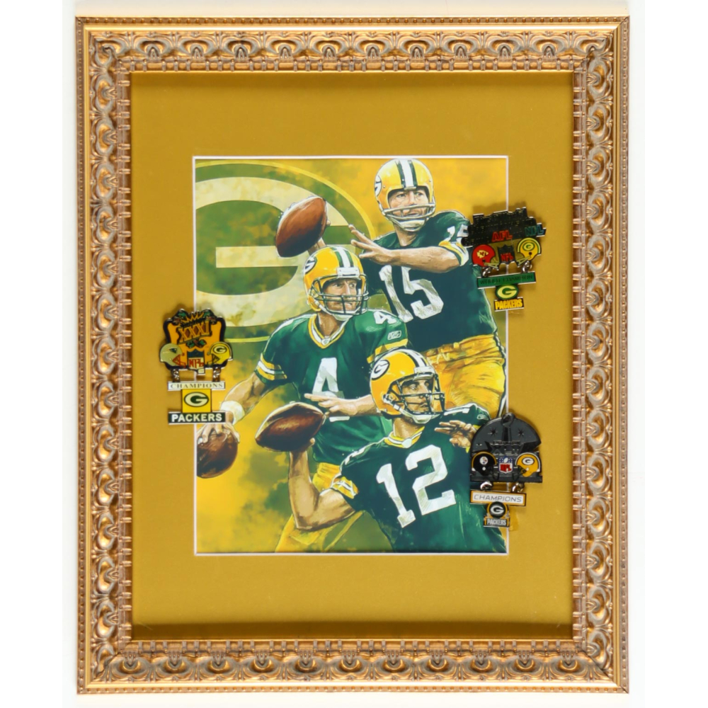 Bart Starr, Brett Favre & Aaron Rodgers Custom Framed Packers Print ...