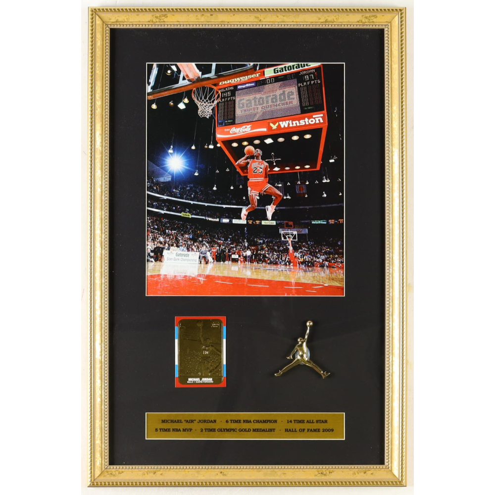 Michael Jordan Bulls Custom Framed Print Display with 23KT Gold Fleer ...