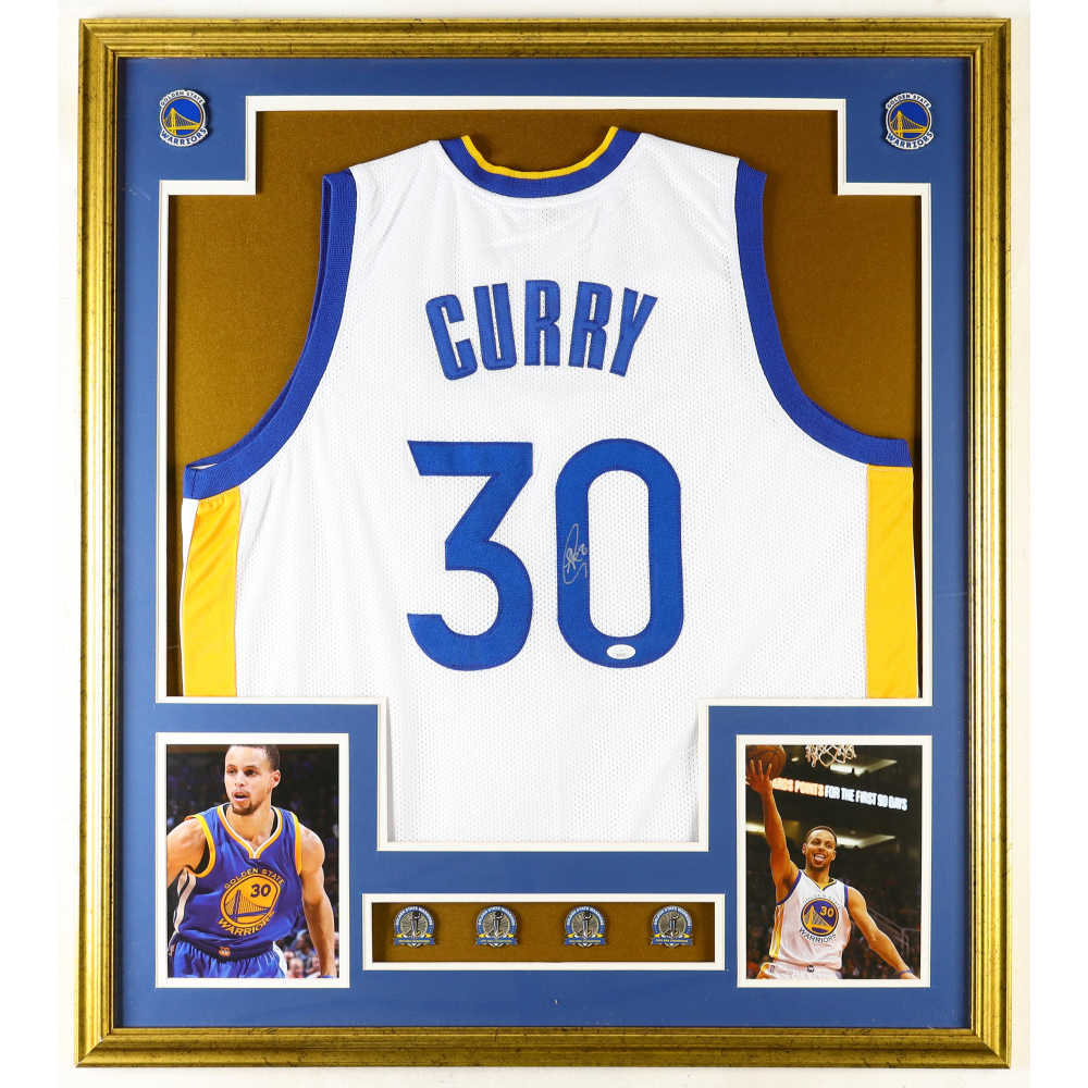 Stephen Curry Signed Warriors Custom Framed Jersey Display with (4 ...