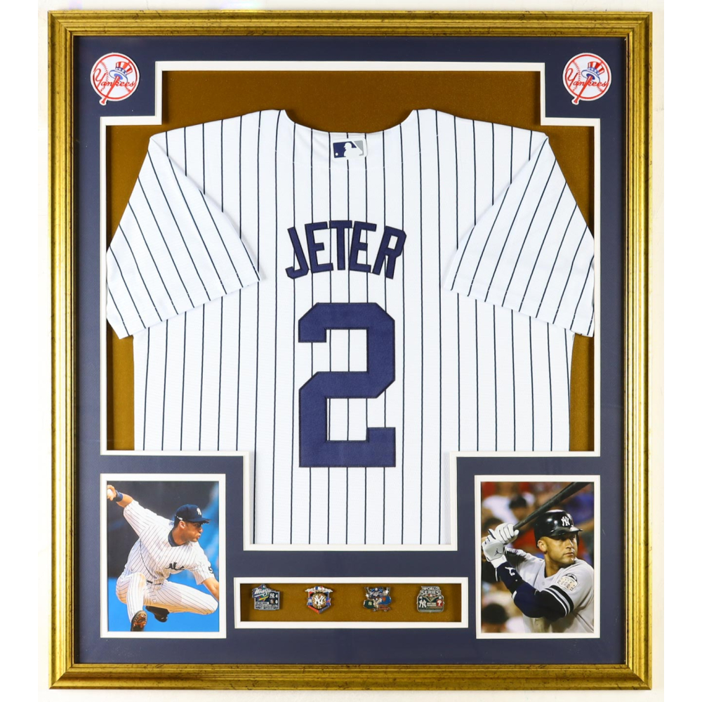 Derek Jeter Custom Framed Yankees Jersey Display With 1998, 1999, 2000 ...