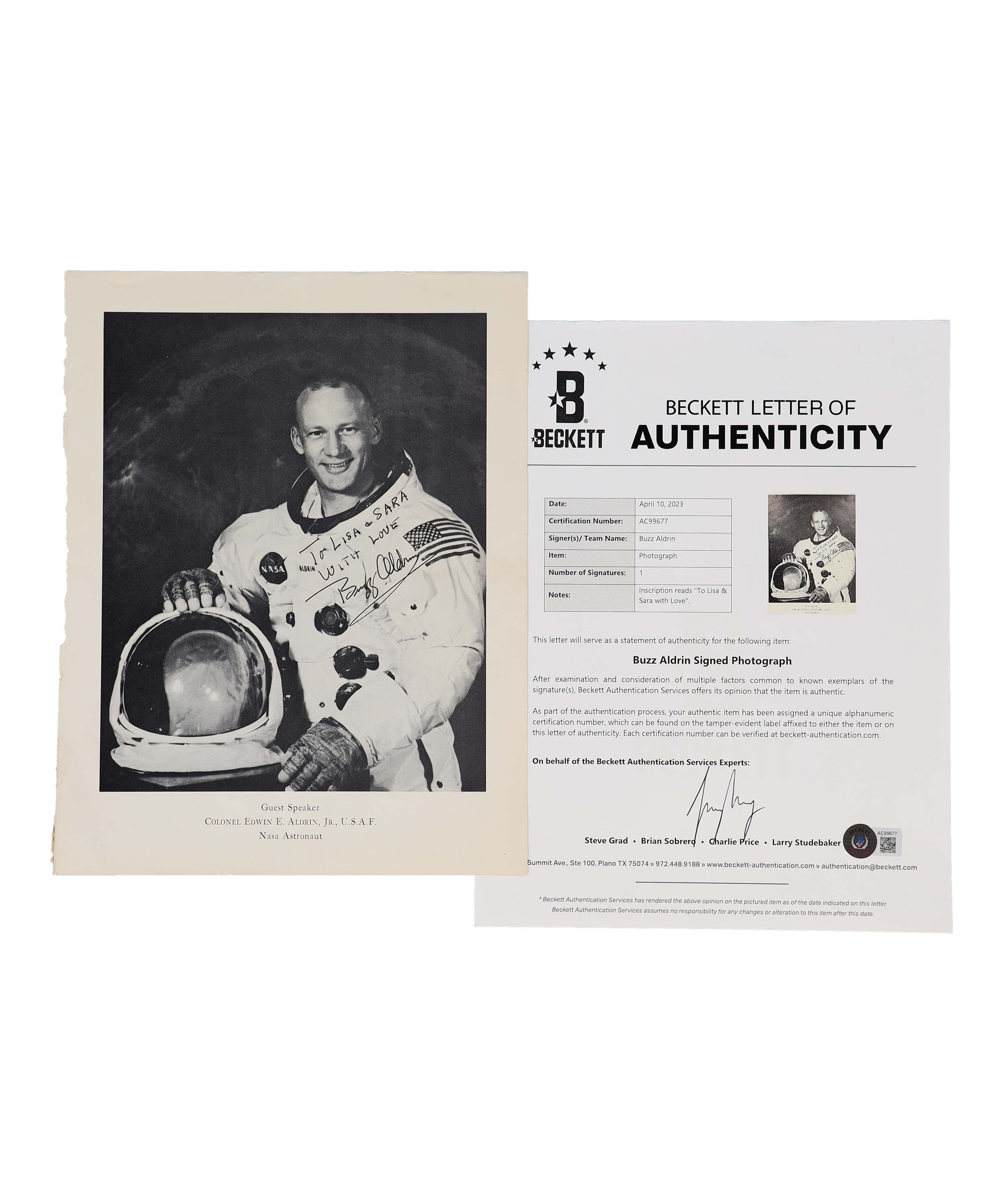 Buzz Aldrin Signed 8x10 Magazine Photo Inscribed "With Love" (Beckett ...