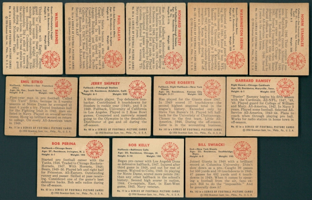 Lot of (12) 1950 Bowman Football Cards With #71 Emil Sitko, #142 Bill ...