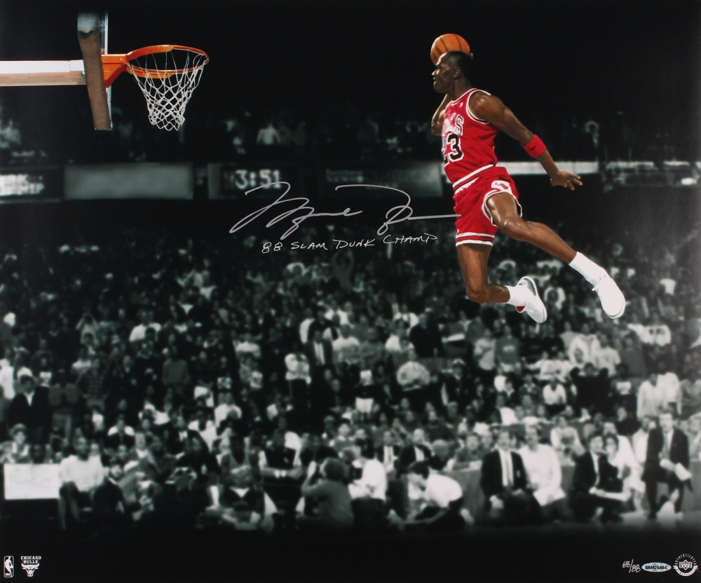 Michael Jordan Bulls Signed LE "1988 Slam Dunk Champ" 20x24 Photo #68/88 (UDA COA) | Pristine ...