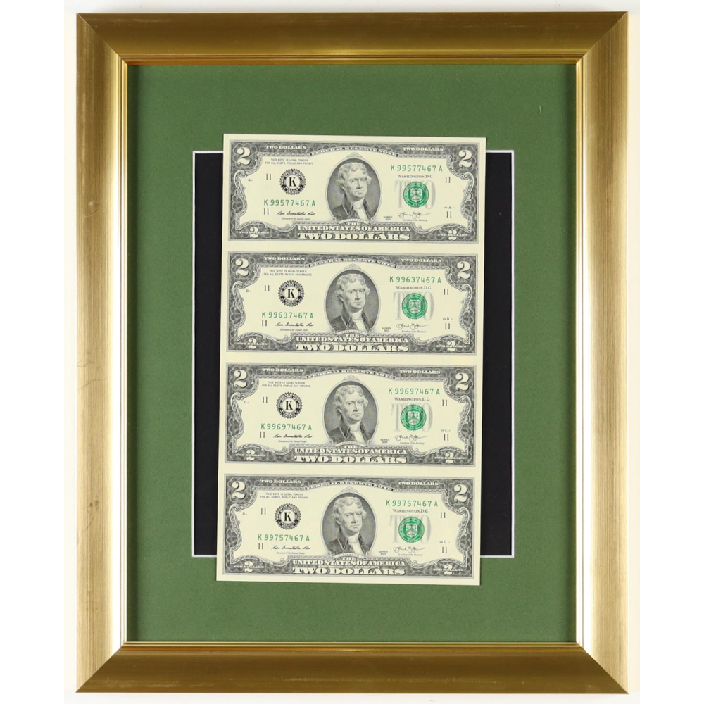 Uncut Sheet of (4) 2013 $2 Two-Dollar U.S. Federal Reserve Notes Custom ...