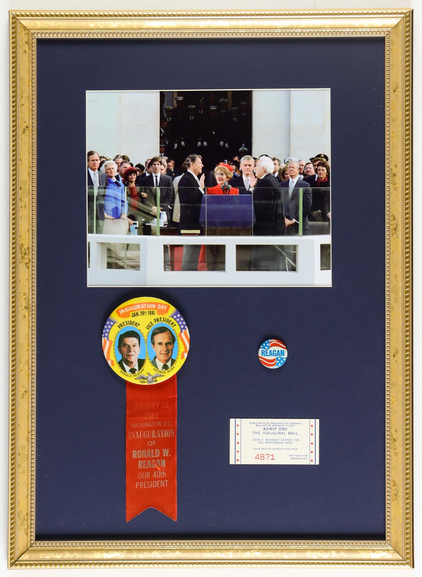 Ronald Reagan 1981 Inauguration Custom Framed Photo with Original Lapel ...