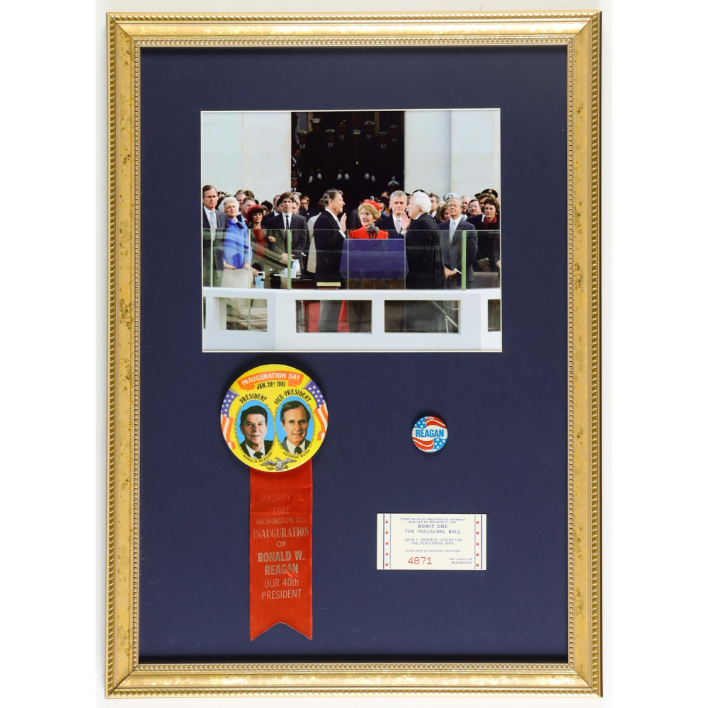 Ronald Reagan 1981 Inauguration Custom Framed Photo with Original Lapel ...