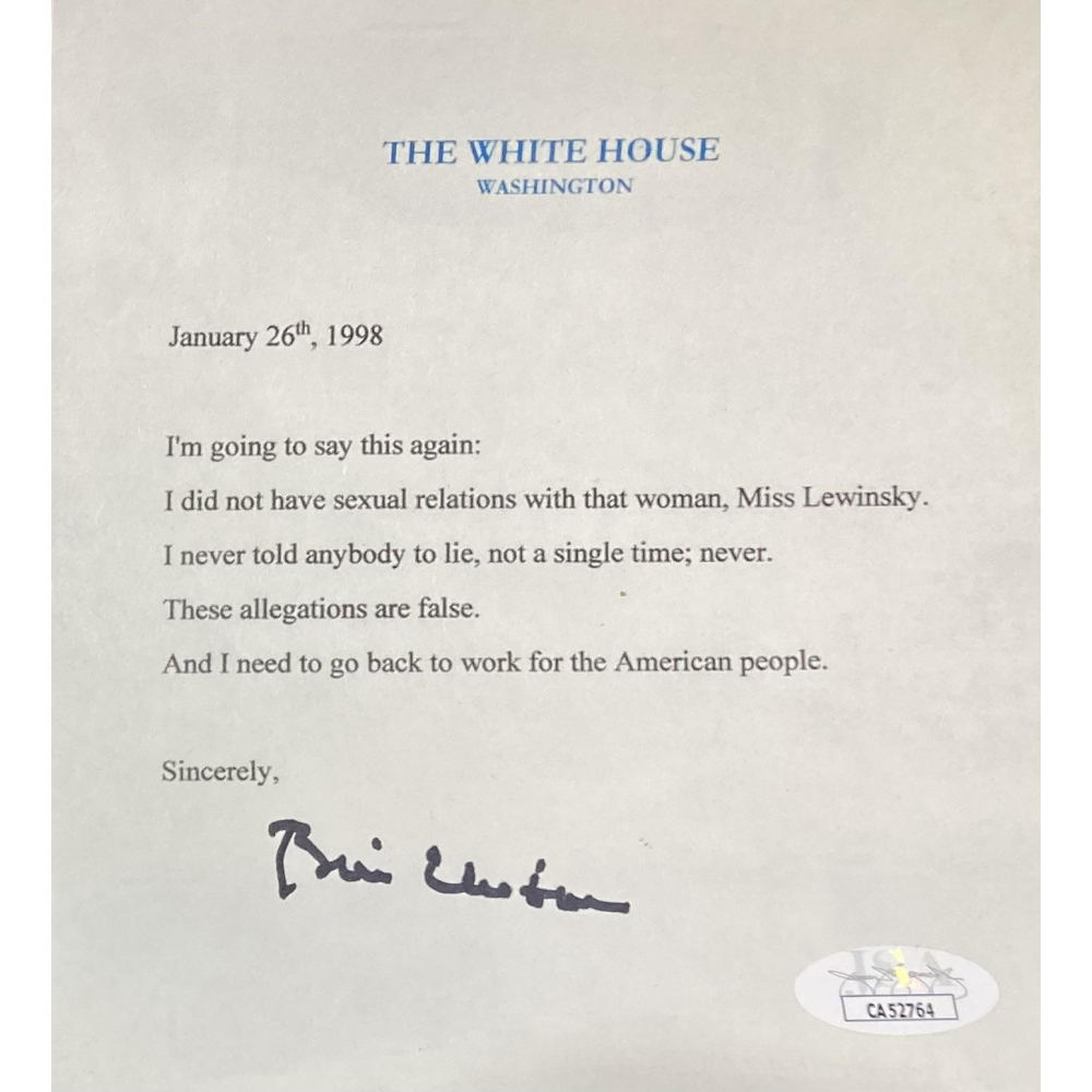 Bill Clinton Signed Replica White House Letter (JSA) | Pristine Auction