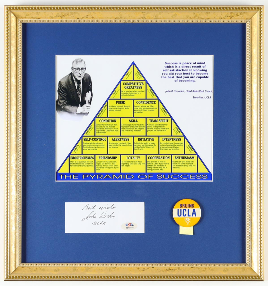 John Wooden Signed Custom Framed Cut With "Pyramid of Success" Print ...