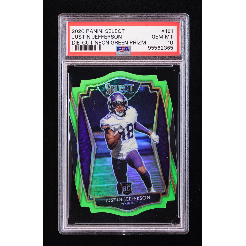 Justin Jefferson 2020 Select Prizm Neon Green Die Cut #161 RC (PSA 10 ...