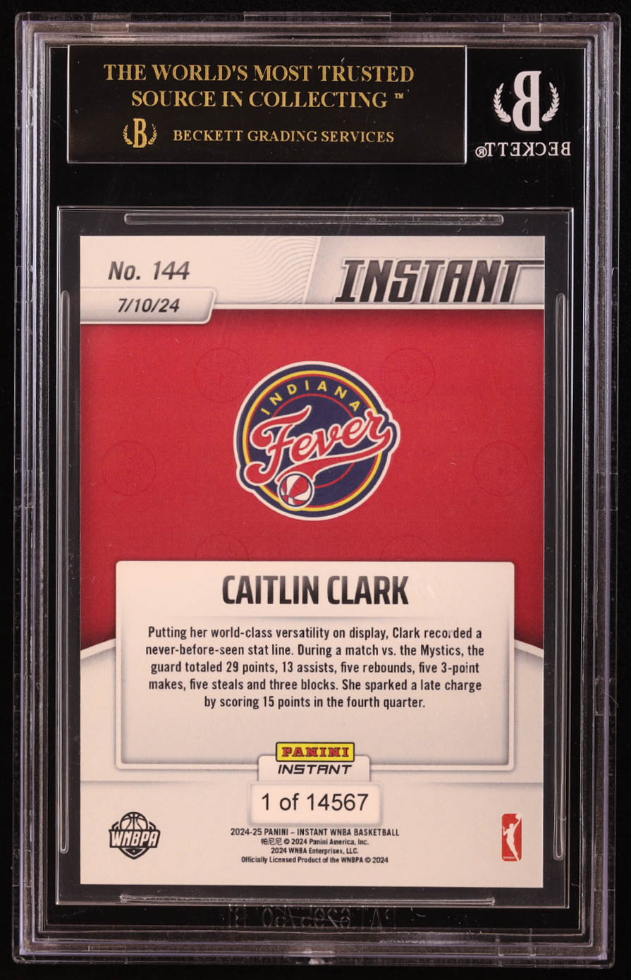 Caitlin Clark 2024 Panini Instant WNBA #144 RC (BGS Black Label 10 ...