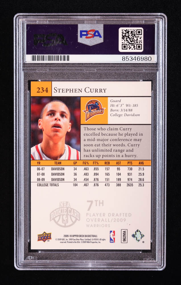 Stephen Curry Signed 2009 Upper Deck #234 RC (PSA | Autograph Graded ...