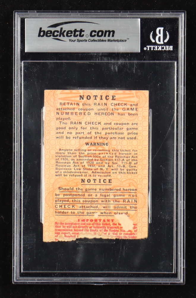 1938 World Series Yankees vs. Cubs Game 3 Ticket Stub (BGS 5 ...
