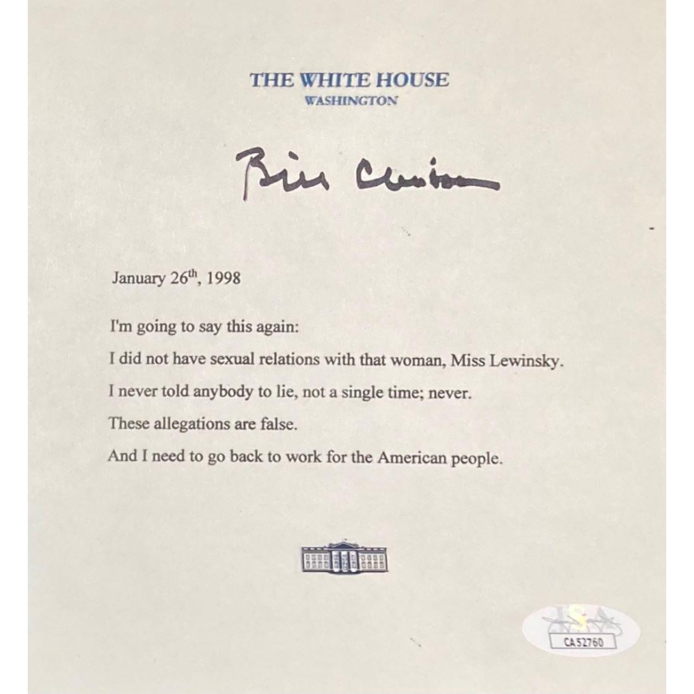 Bill Clinton Signed Replica White House Letter (JSA) | Pristine Auction