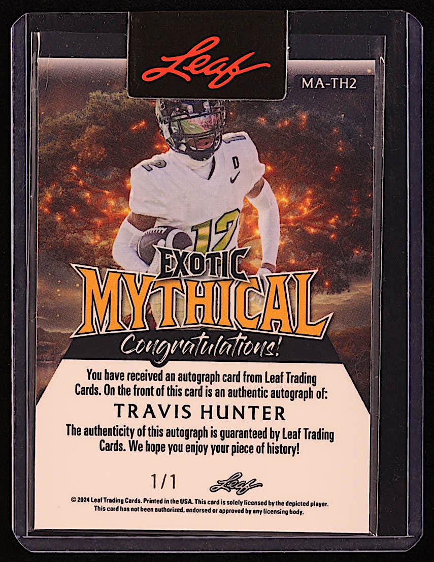 Travis Hunter 2024 Leaf Exotic Mythical Autographs Lava Valkyrie RC #1/ ...