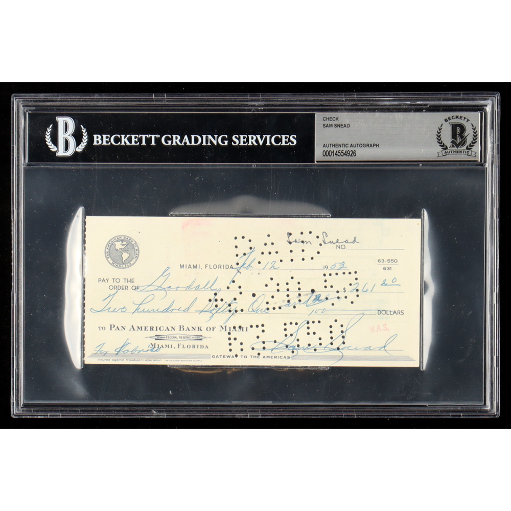 Sam Snead Signed 1953 Personal Check (BGS) | Pristine Auction