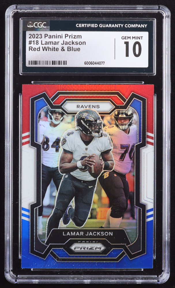 Lamar Jackson 2023 Panini Prizm Prizms Red White and Blue #18 (CGC 10 ...