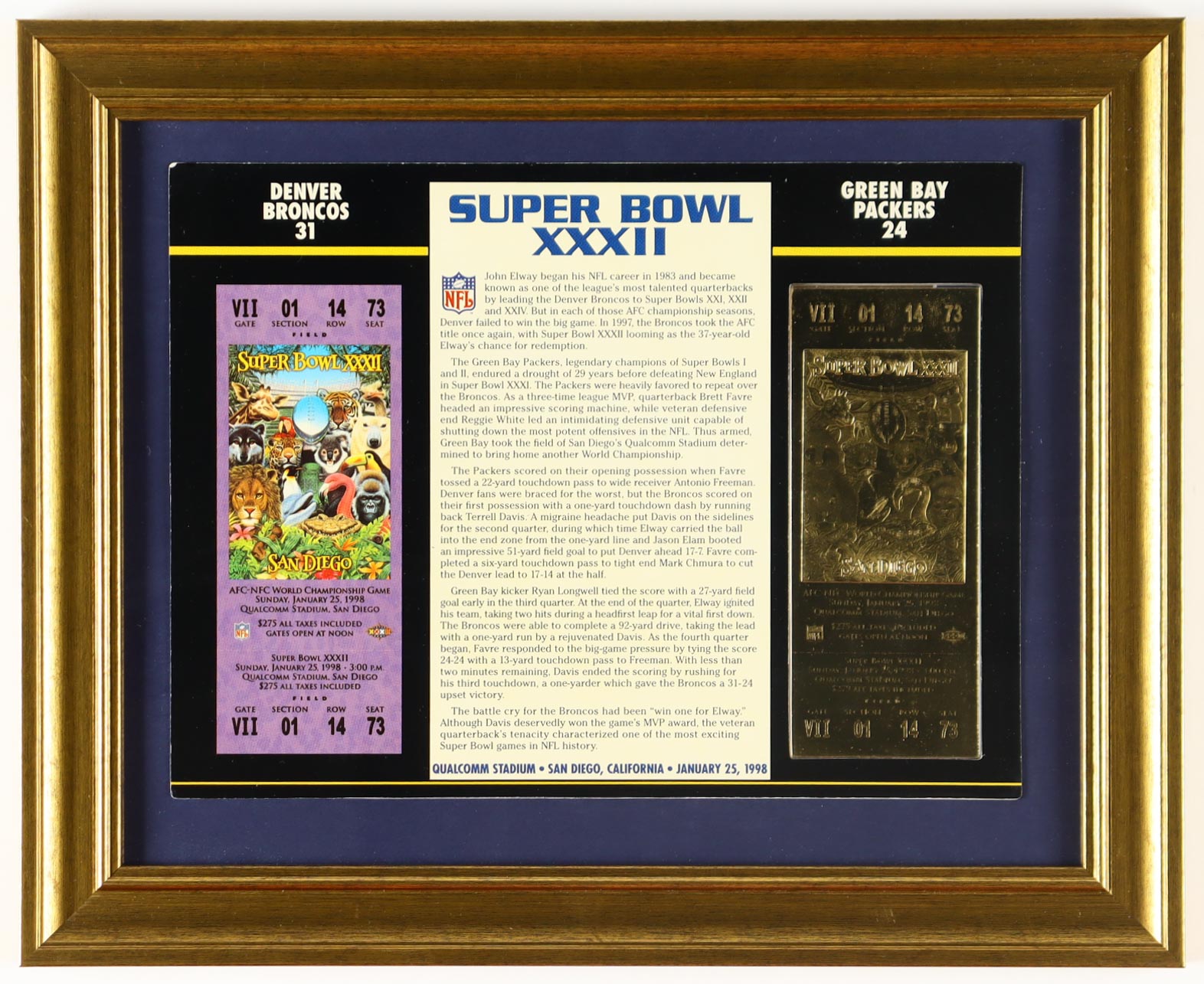 Denver Broncos Super Bowl XXXIII Commemorative Custom Framed Score Card ...