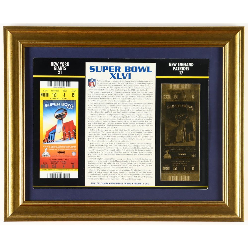 New York Giants Super Bowl XLVI Commemorative Custom Framed Score Card ...