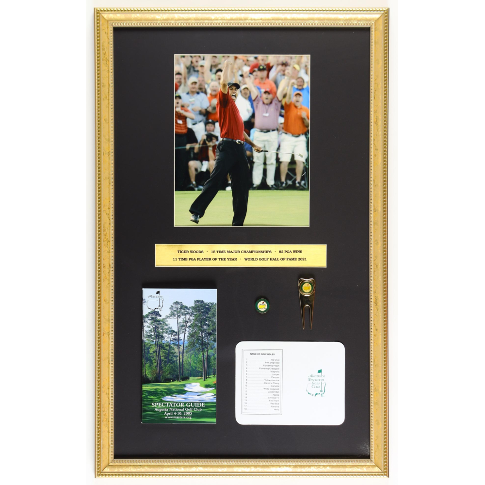 Tiger Woods Custom Framed Photo Display With 2005 Masters Spectator On ...