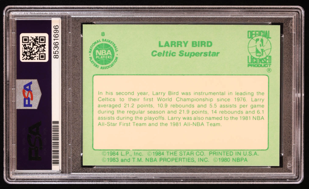 Larry Bird Signed 1984 Star Larry Bird #8 / The 1980-81 Season (PSA ...