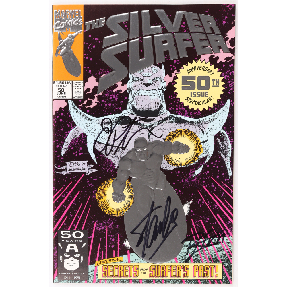 Stan Lee, Ron Lim & Jim Starlin Signed 1991 "Silver Surfer" Issue #50 ...