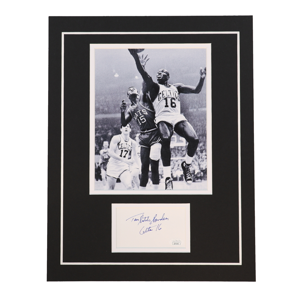 Tom Sanders Signed Celtics Matted Cut Display Inscribed "Celtics 16 ...