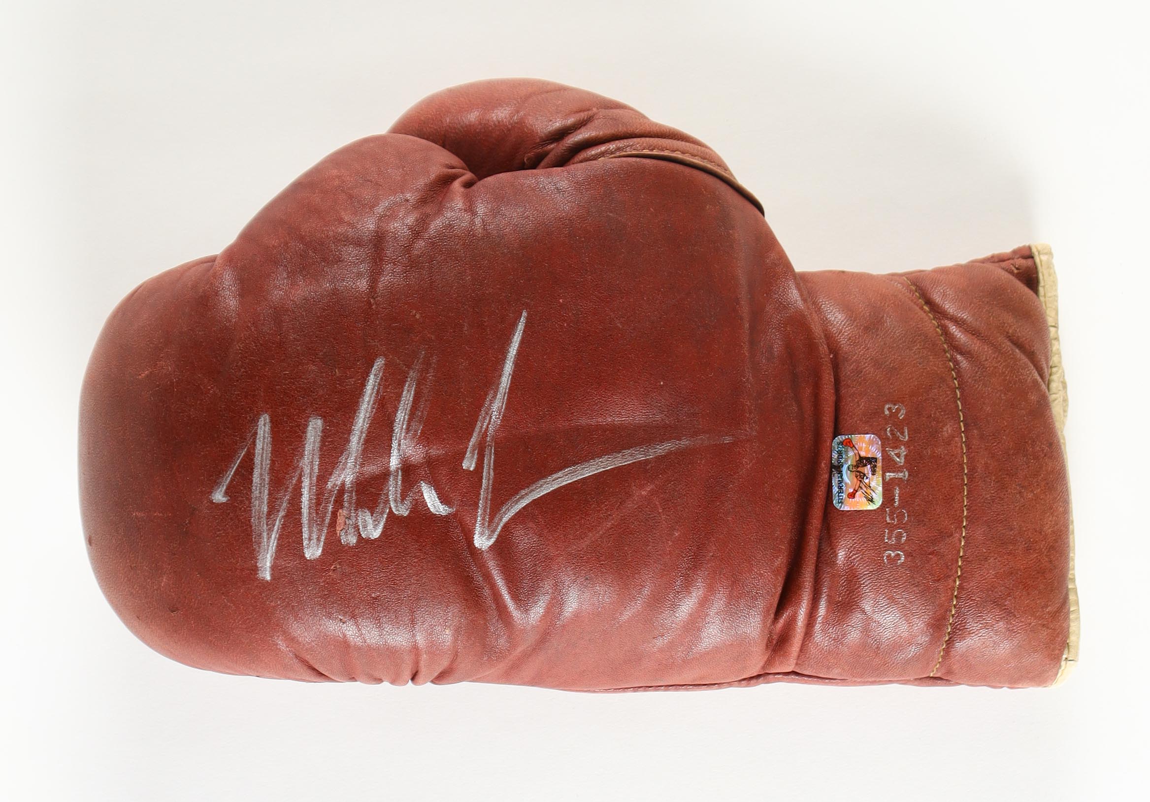 Mike Tyson Signed Vintage Burgundy Boxing Glove In Wood Display Case ...