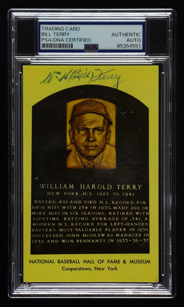 Bill Terry Signed Hall Of Fame Plaque Postcard (PSA) | Pristine Auction
