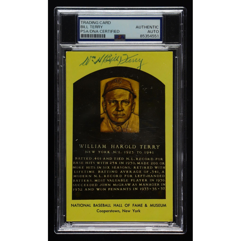 Bill Terry Signed Hall Of Fame Plaque Postcard (PSA) | Pristine Auction