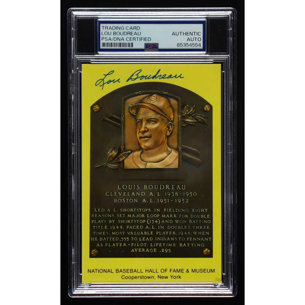 Lou Boudreau Signed Hall of Fame Plaque Postcard (PSA) | Pristine Auction