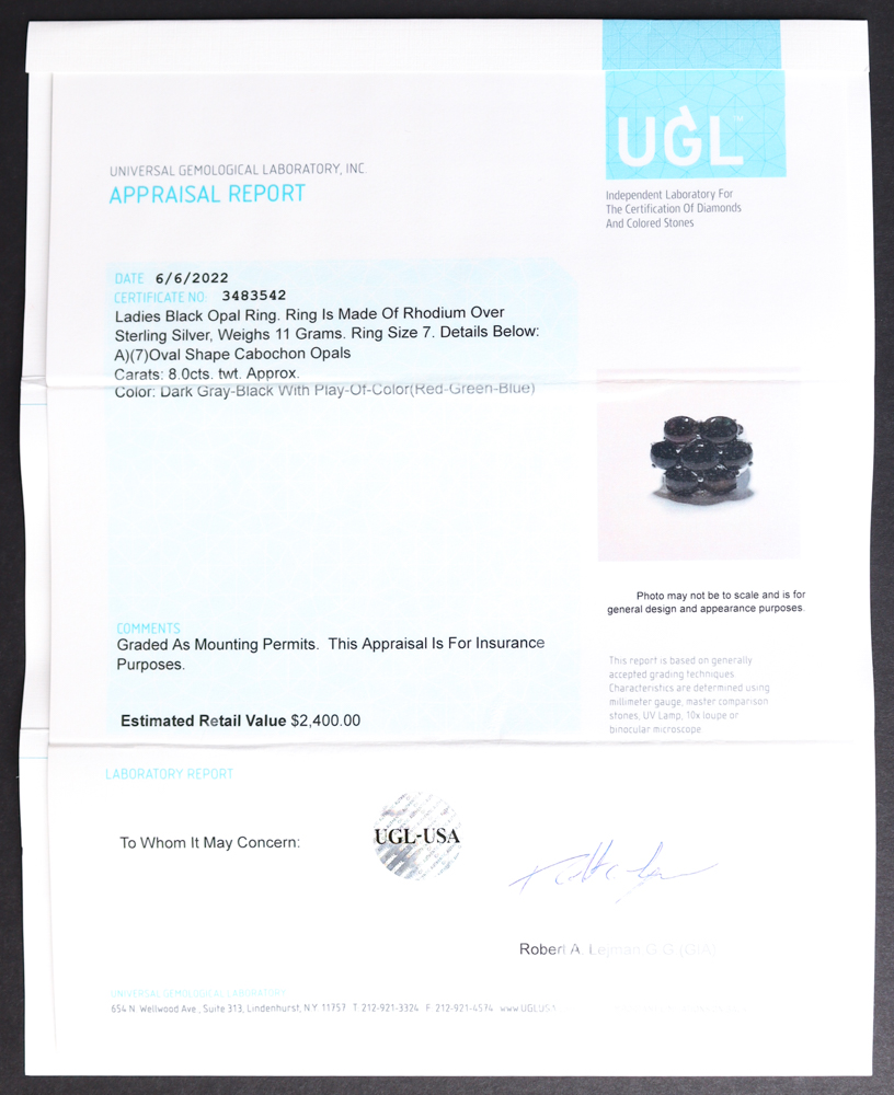 8.0cts Black Opal Ring | Estimated Value $2,400 (UGL) | Pristine Auction