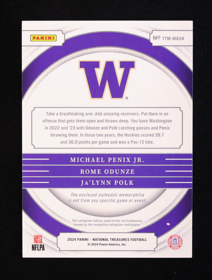 Ja'Lynn Polk / Rome Odunze / Michael Penix Jr. 2024 Panini National ...