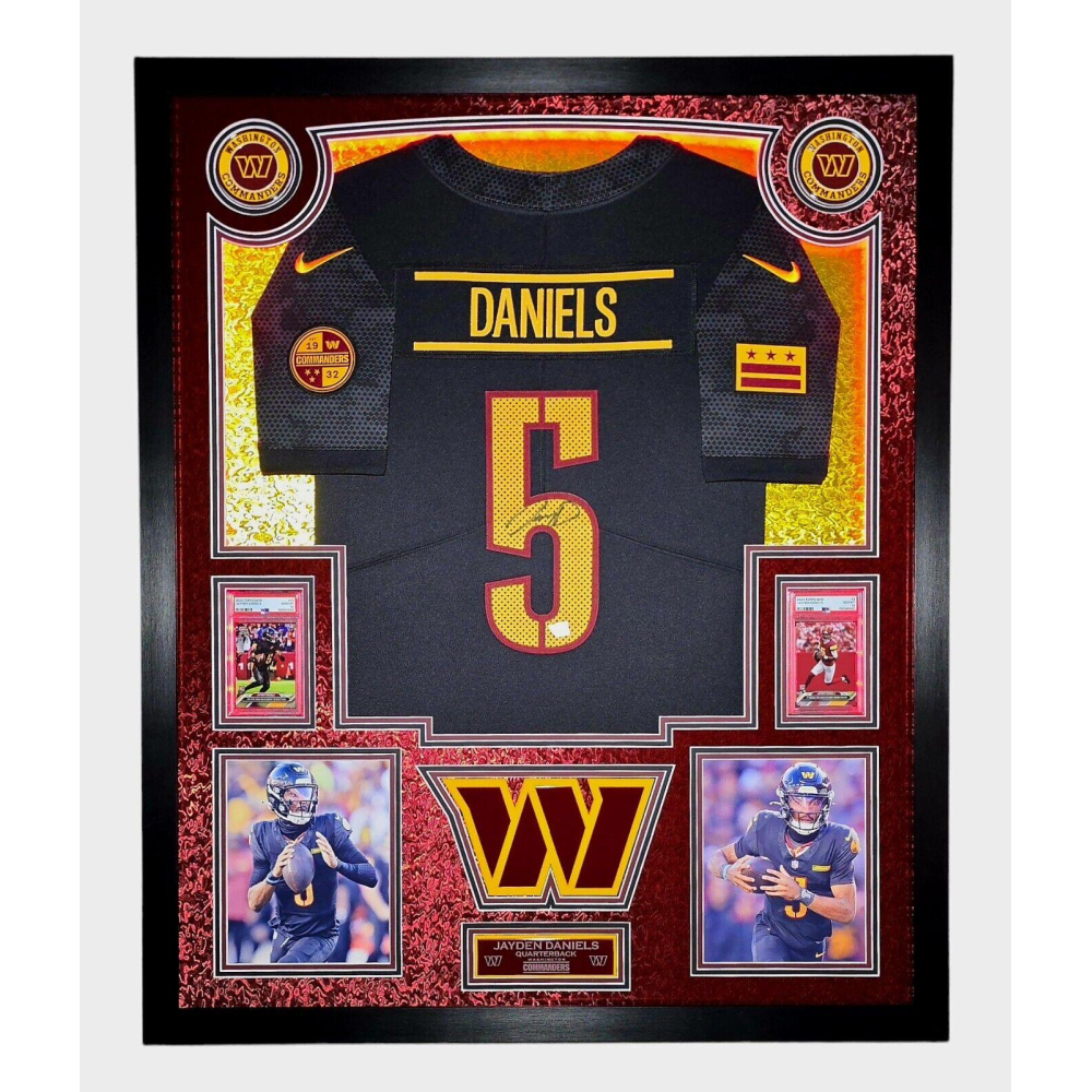 Jayden Daniels Signed Commanders Custom Framed Nike Jersey with LED ...