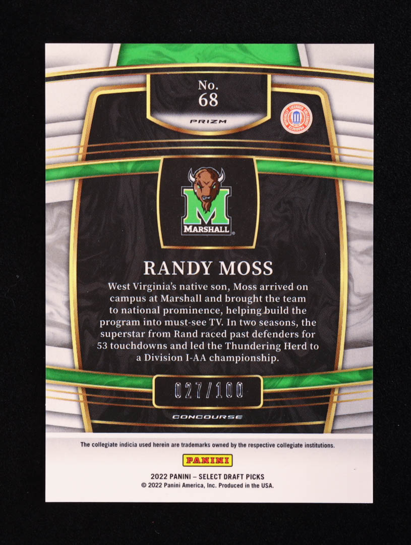 Randy Moss 2022 Select Draft Picks Prizms Green and Purple Squares #68 ...