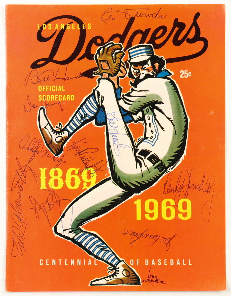 1969 Dodgers Scorecard Cover Signed by (9) With Leo Durocher, Randy ...