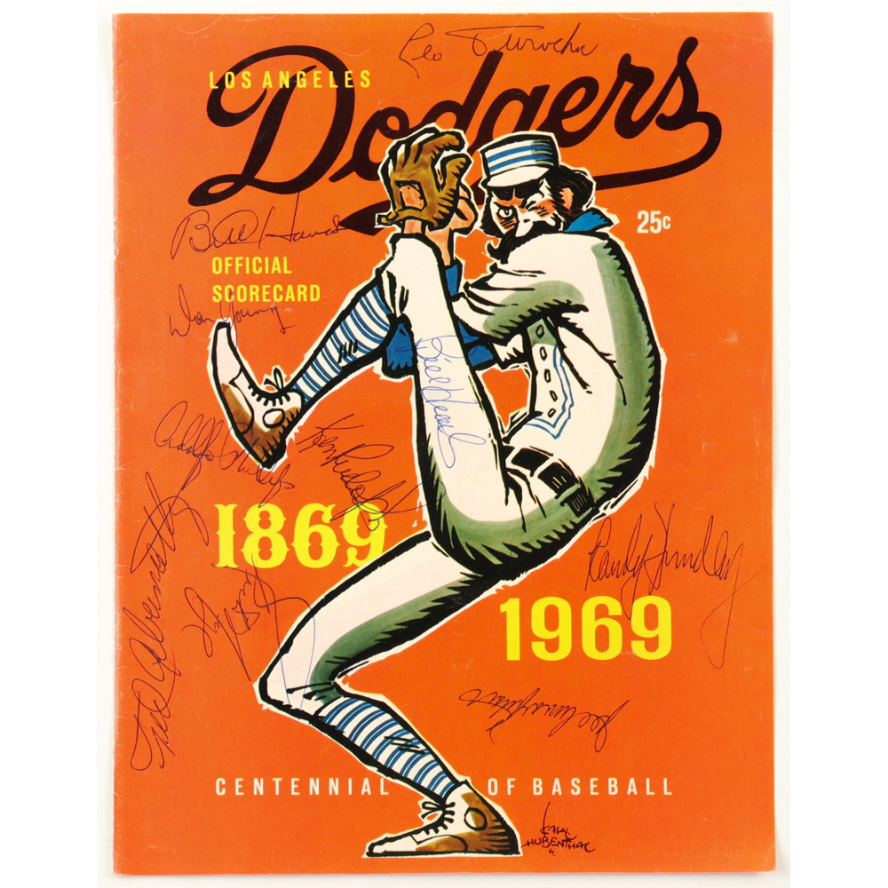1969 Dodgers Scorecard Cover Signed by (9) With Leo Durocher, Randy ...