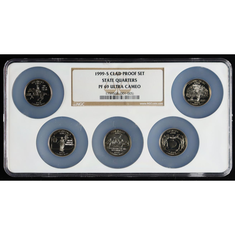 1999-S Clad Proof Set of (5) State Quarters (NGC PF 69 Ultra Cameo ...