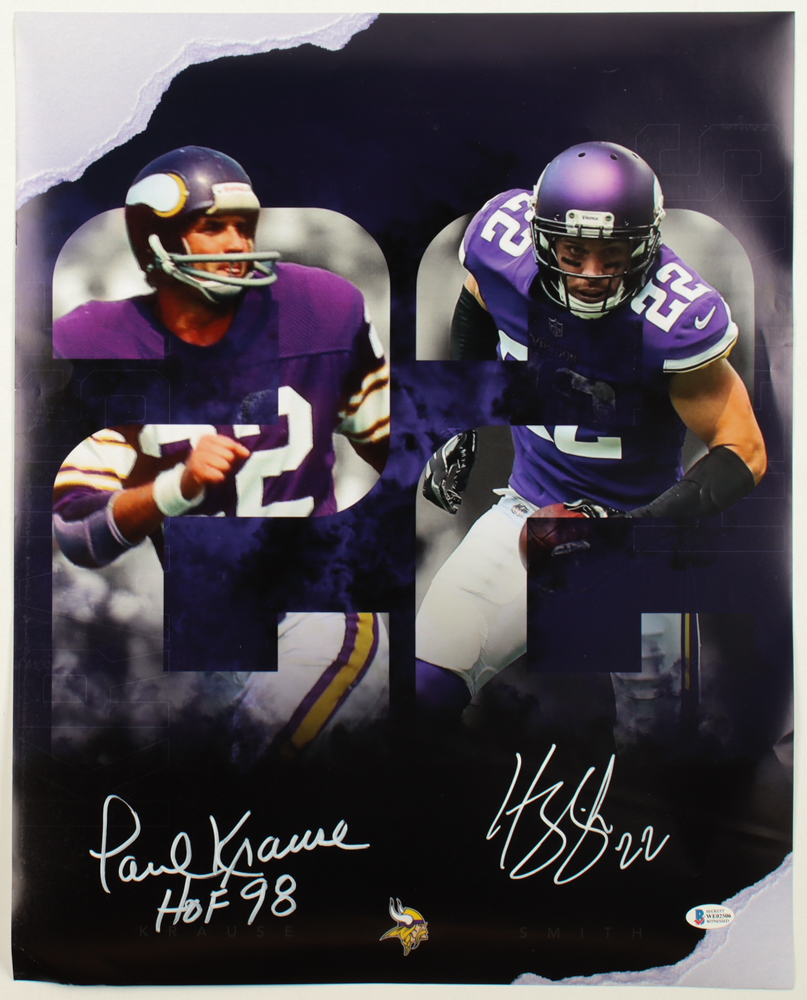 Paul Krause & Harrison Smith Signed Vikings 16x20 Photo Inscribed "HOF ...