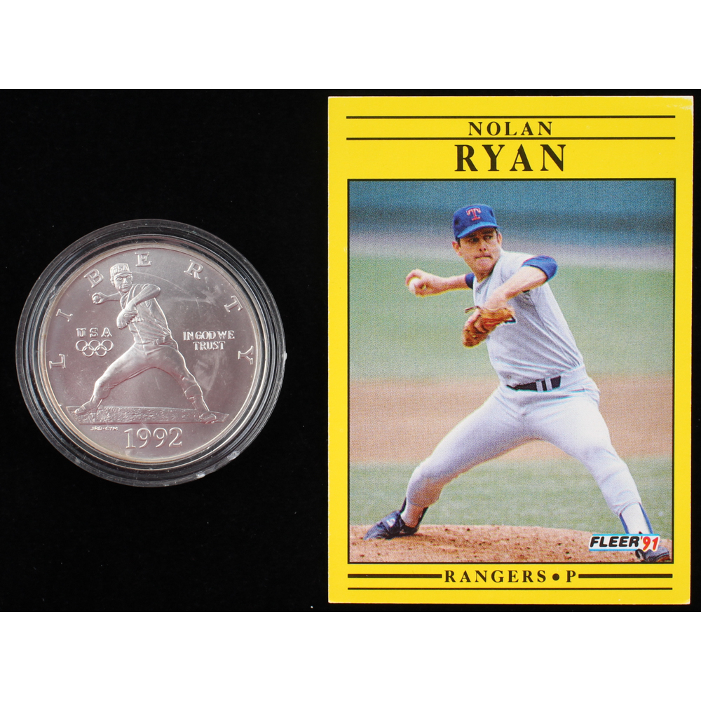 1992-D U.S. Mint $1 LE Nolan Ryan Silver Coin With 1991 Fleer #302 ...