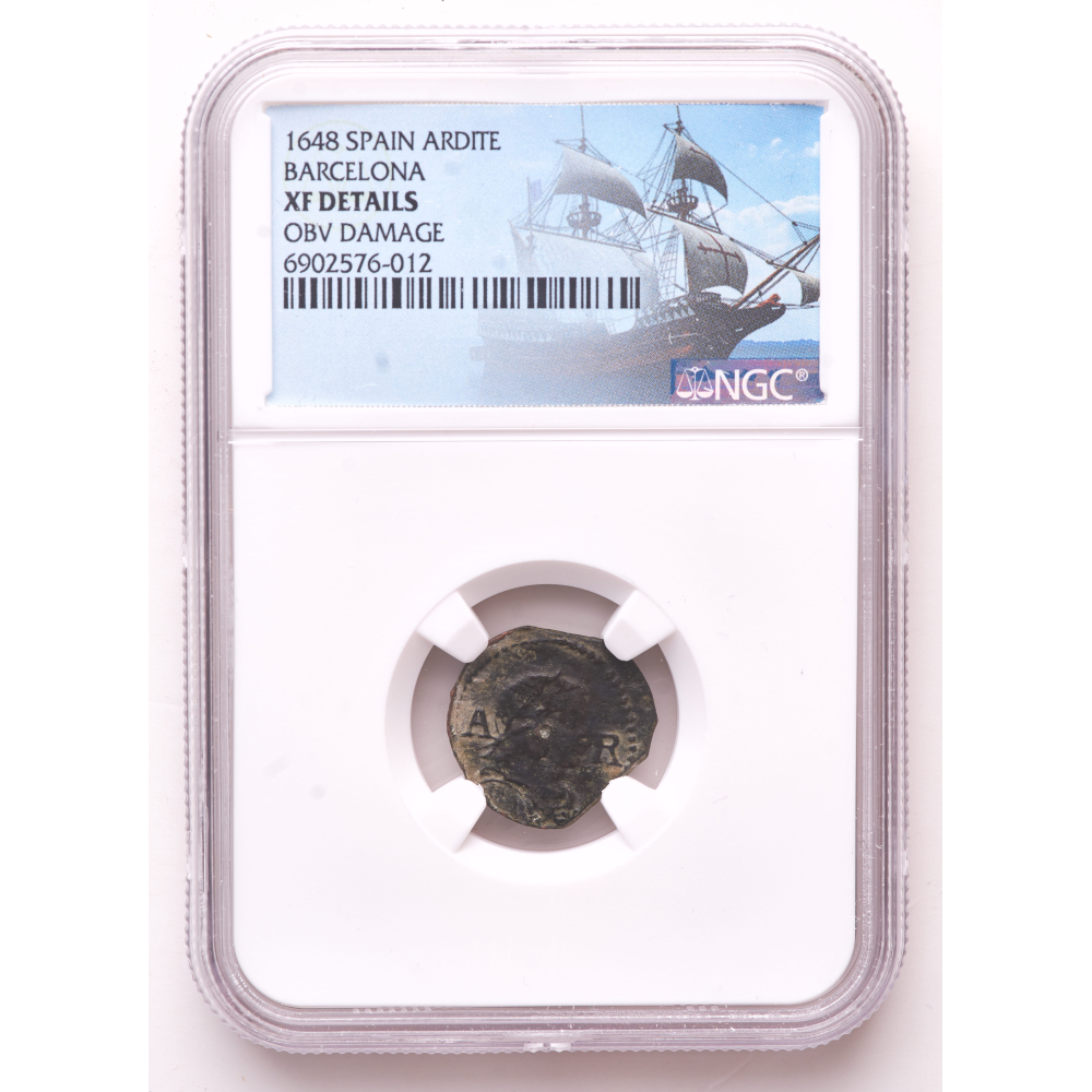 Louis XIV of France 1648 Colonial Spain Barcelona Copper Ardite (NGC XF ...