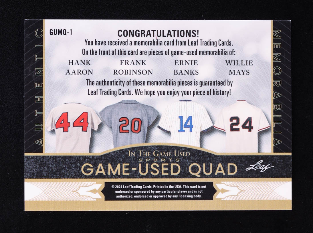Hank Aaron / Frank Robinson / Ernie Banks / Willie Mays 2024 ITG Used ...