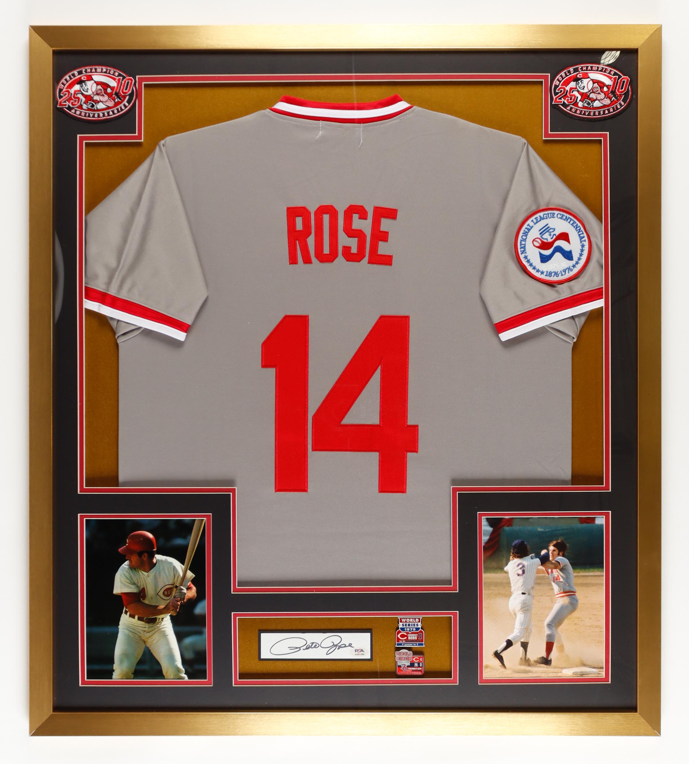 Pete Rose Signed Reds Custom Framed Cut Display with Jersey, (2) World ...