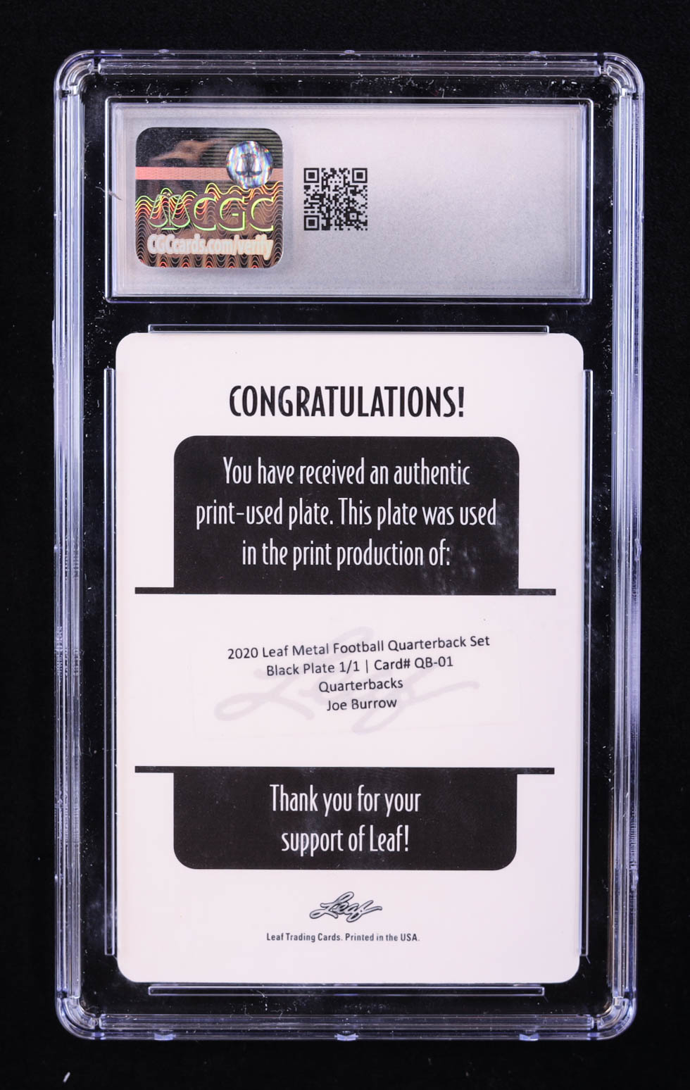 Joe Burrow 2020 Leaf Metal Draft Quarterback Printing Plates Black # ...