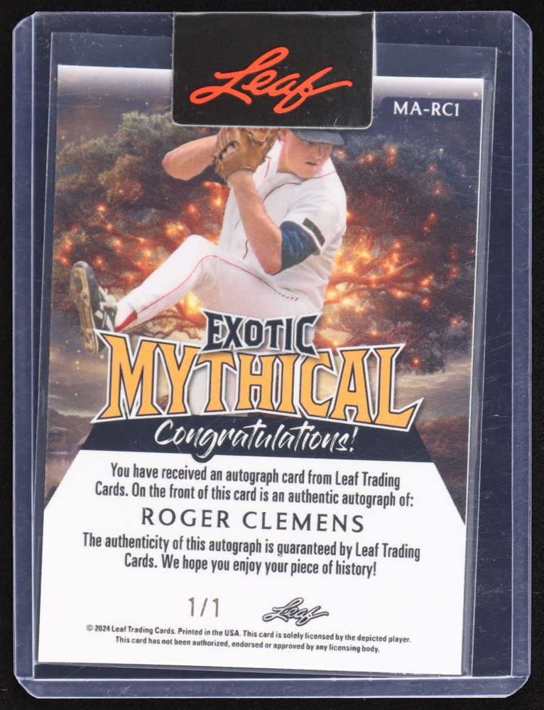 Roger Clemens 2024 Leaf Exotic Mythical Autographs Valkyrie #MARC1 #1/1 ...