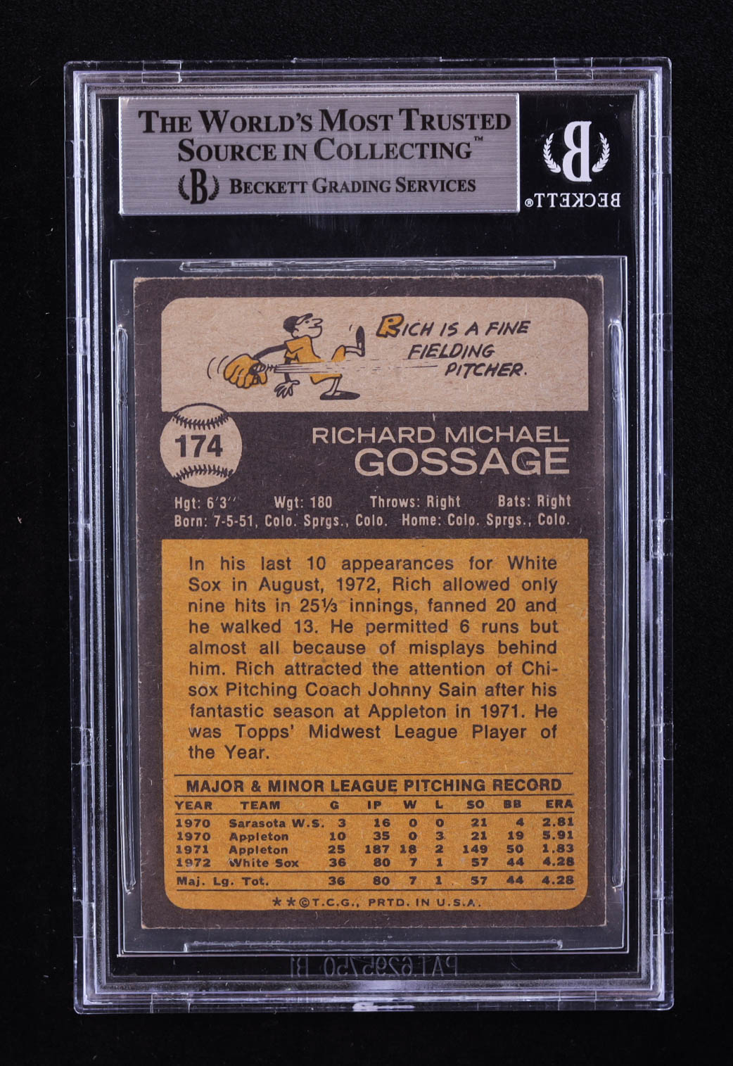 Goose Gossage Signed 1973 Topps #174 RC Inscribed "HOF 2008" (BGS ...